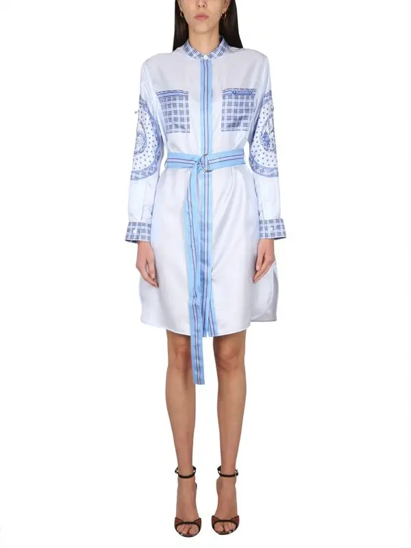 Burberry Silk Printed Shirt Dress - Blue