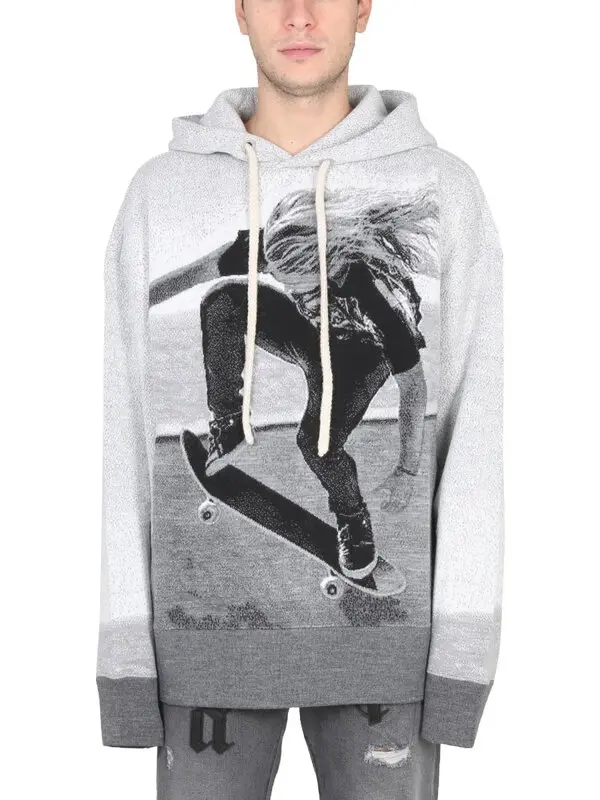 Palm Angels Skater Print Hooded Sweatshirt - Grey