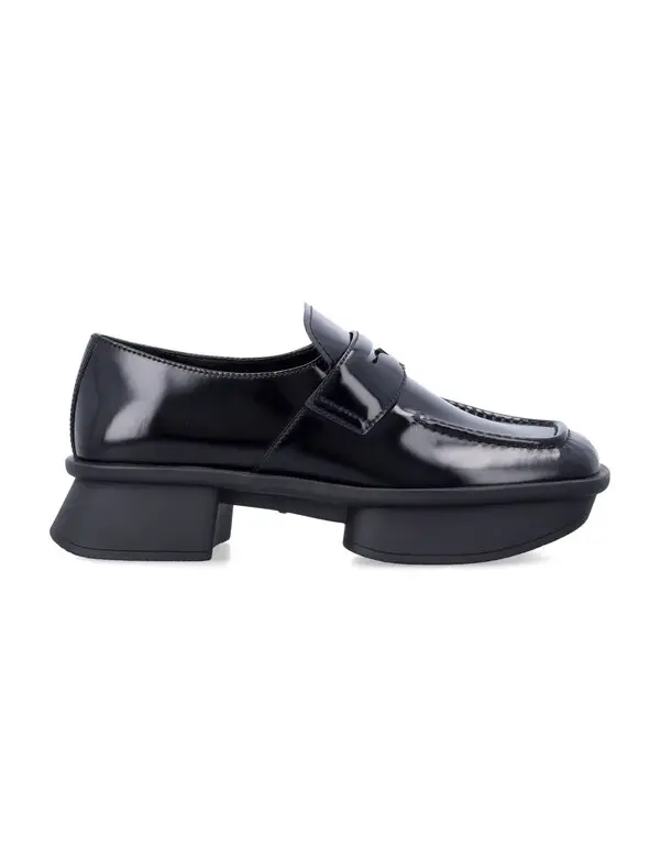 Prada Square Toe Brushed Leather Loafers - Black
