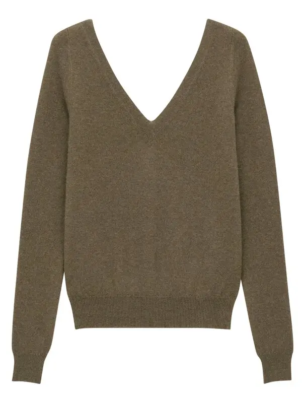 Saint Laurent V-neck Cashmere Sweater With Ribbed Trims - Green