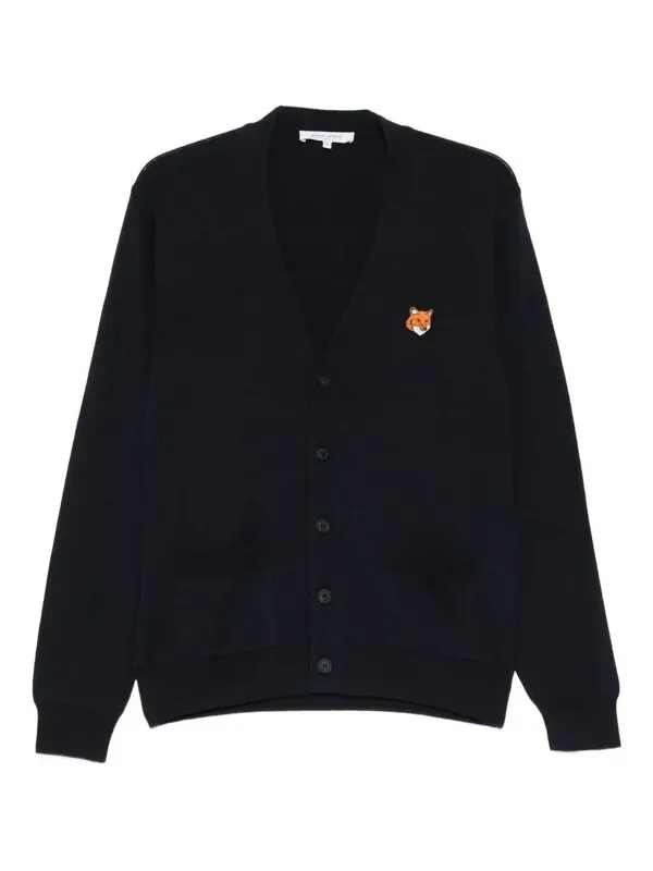 Maison Kitsuné Fox Head Merino Wool Cardigan - Blue