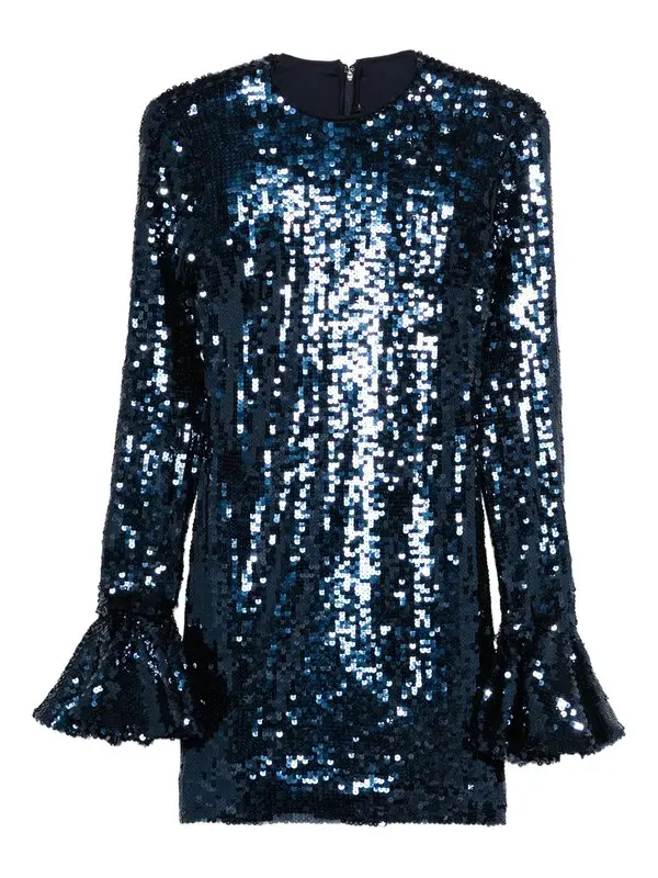 ROTATE BY BIRGER CHRISTENSEN Mini Round Neck Dress With Tethered Cuffs Size