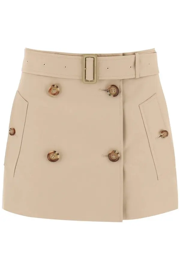 Burberry Belted Cotton Gabardine Mini Skirt