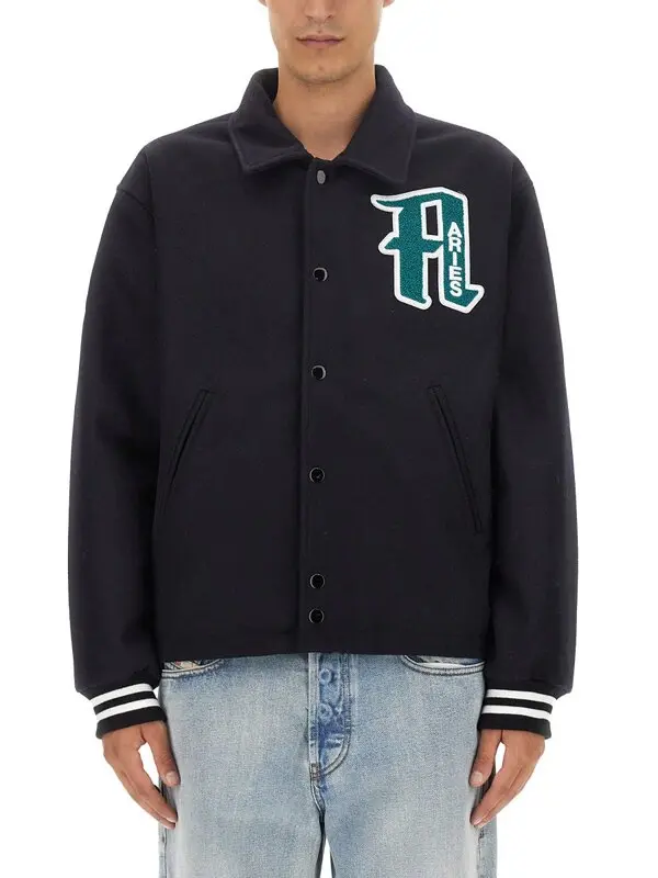 Aries Wool Varsity Jacket With Chest Logo Patch