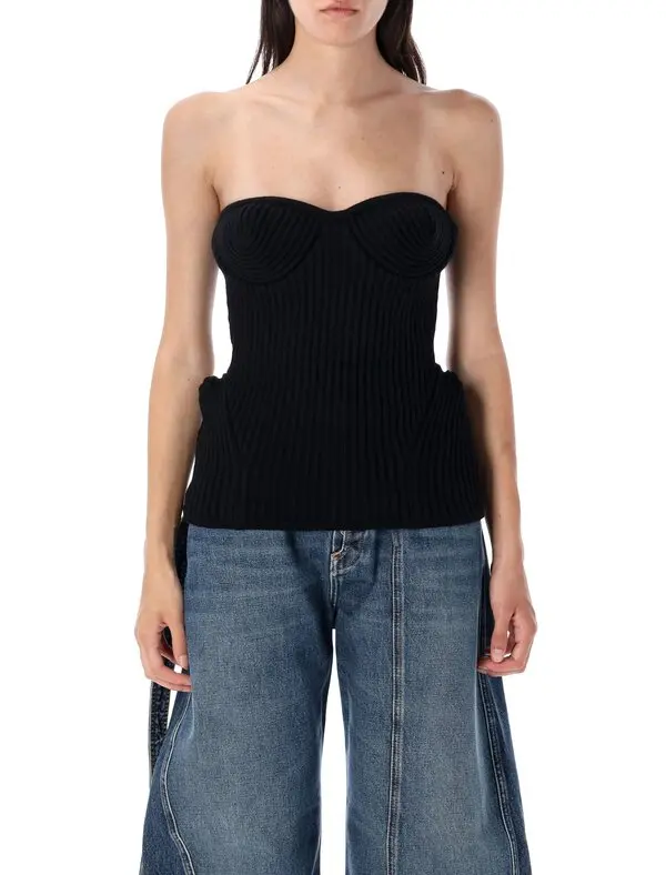 JEAN PAUL GAULTIER Ribbed Bustier Top - Black