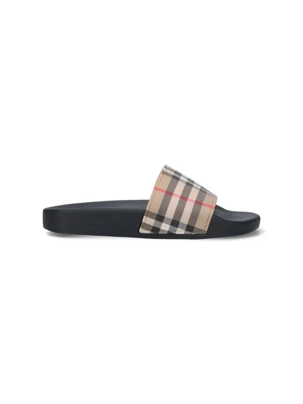 Burberry Slides With Raised Lettering And Contoured Insole - Beige