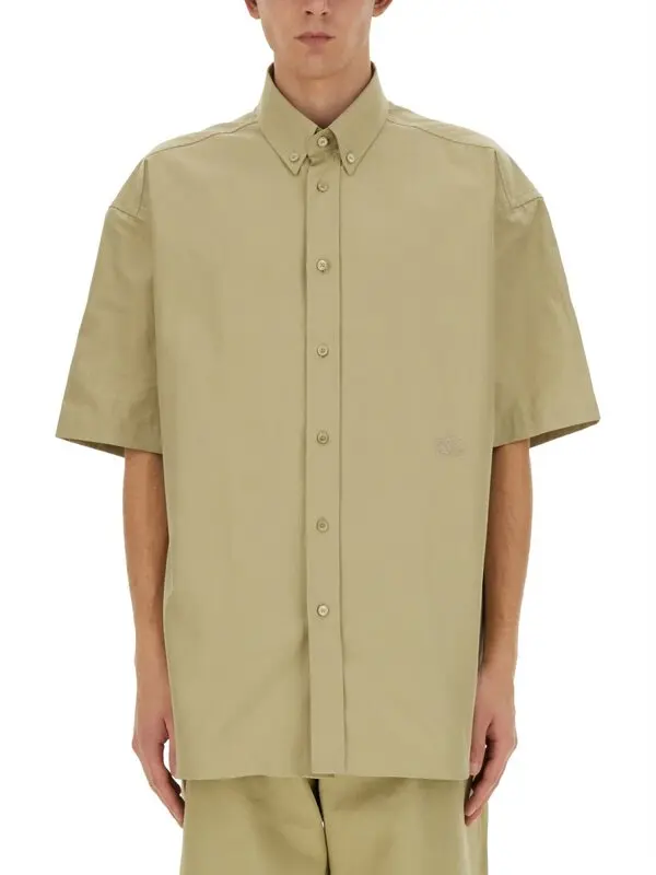 Burberry Logo-embroidered Short Sleeve Poplin Shirt - Beige