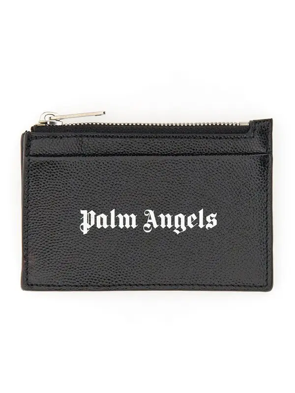 Palm Angels Gothic Logo-print Zipped Cardholder - Black