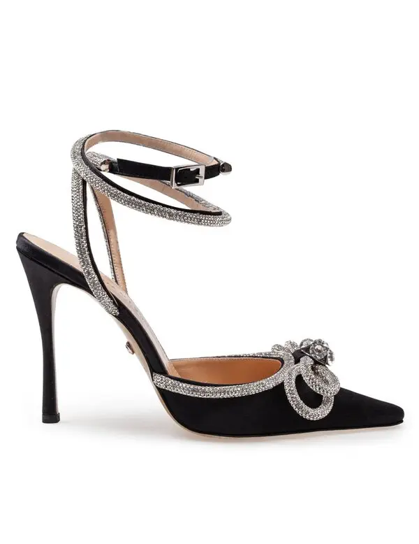 Mach & Mach Double Bow Satin Pumps With Tapared Toe - Black