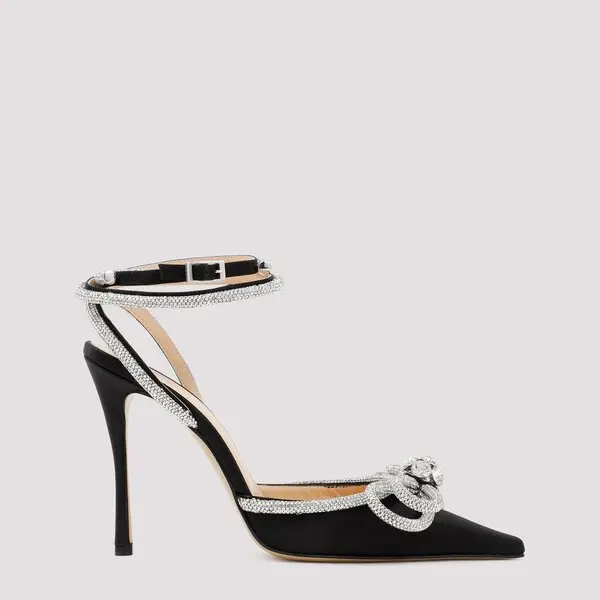 Mach & Mach Double Bow Embellished Satin Pumps - Black