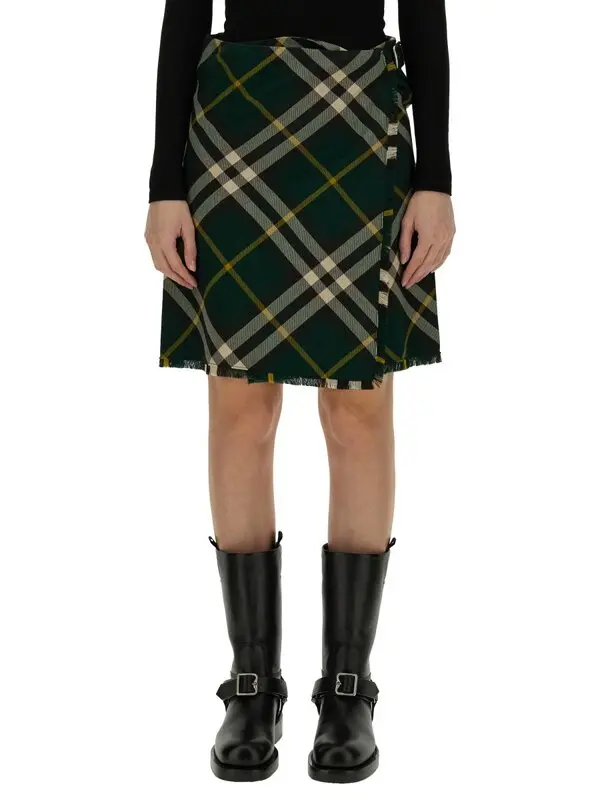 Burberry Checked Wool Wrap Skirt