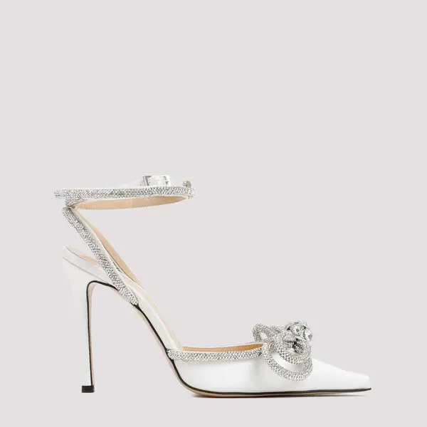 Mach & Mach Double Bow 115mm Satin Pumps With Crystal Embellishments - White