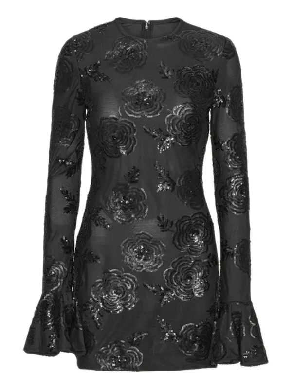 ROTATE BY BIRGER CHRISTENSEN Floral Sequin Long Sleeve Mini Dress - Black