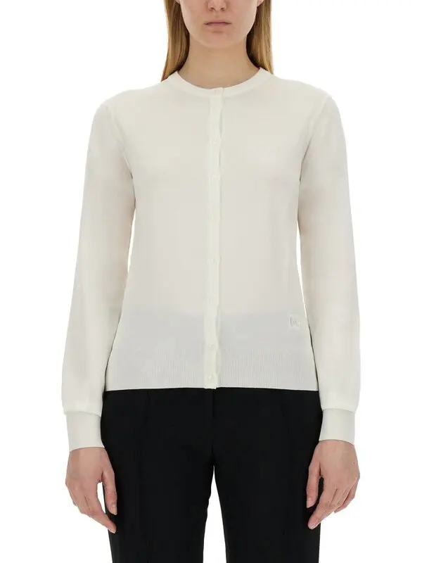 Dolce & Gabbana Silk Blend Button Detailed Cardigan - White