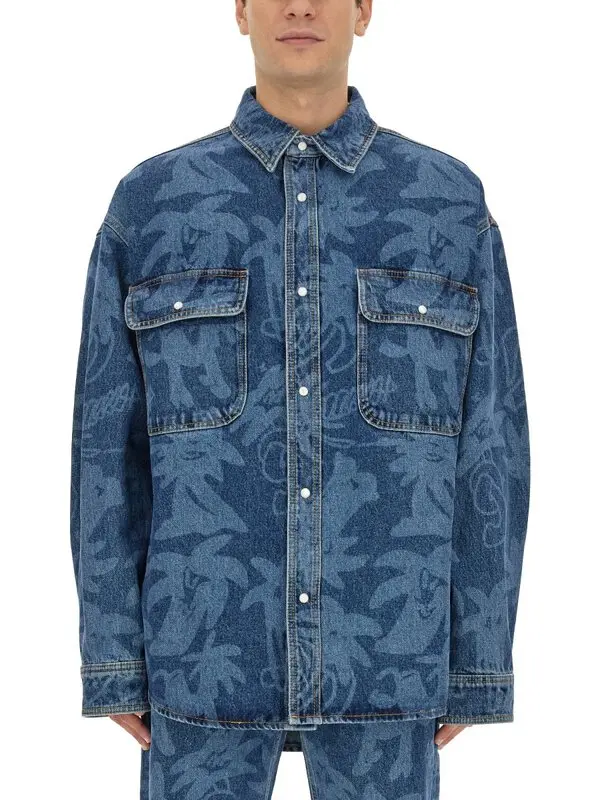 Palm Angels Allover Laser Denim Jacket - Blue