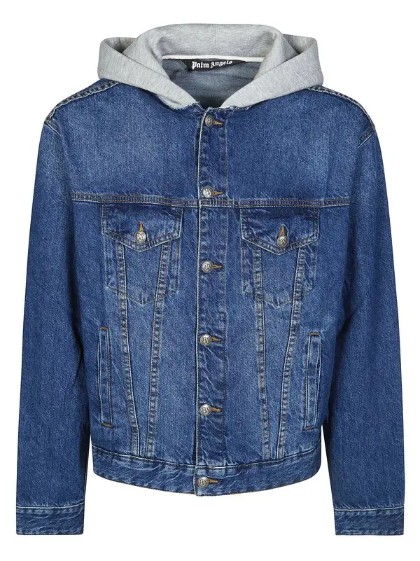 Palm Angels Curved Logo Jacket For - Denim