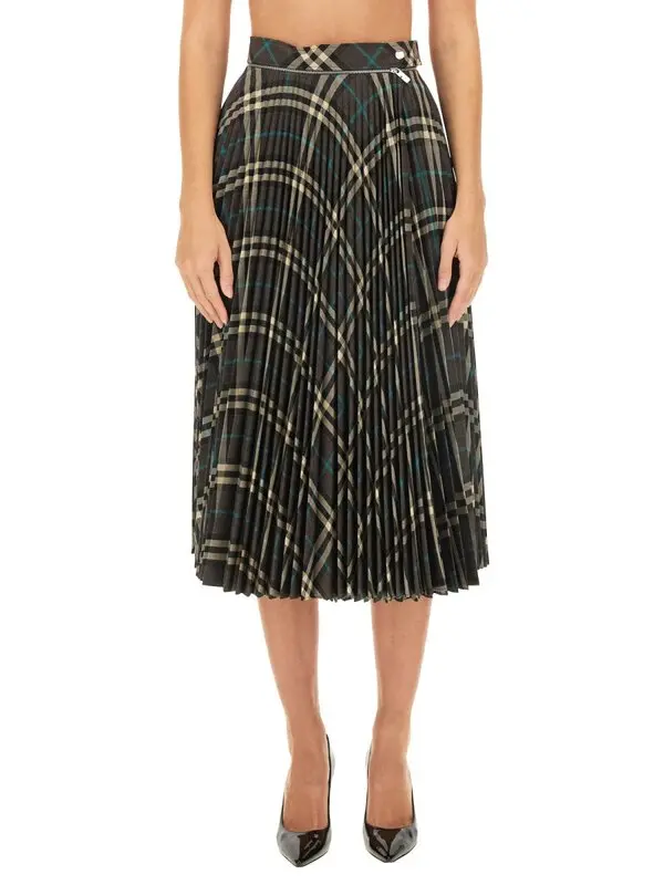 Burberry Check Pleated Midi Skirt