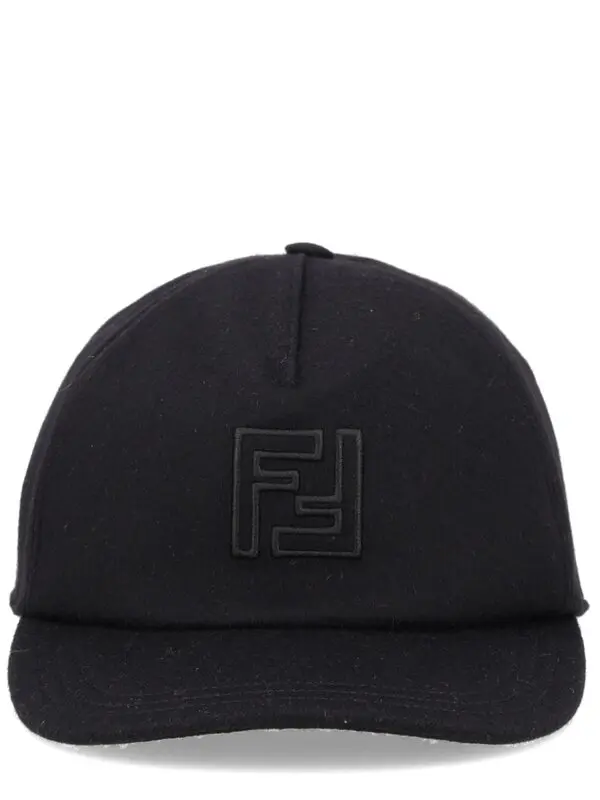 Fendi Wool Cashmere Blend Baseball Cap With Embossed Logo - Black