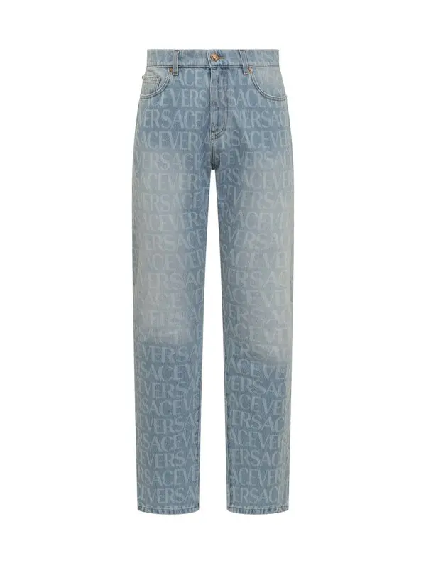 Versace Allover Print Jeans - Azzurro