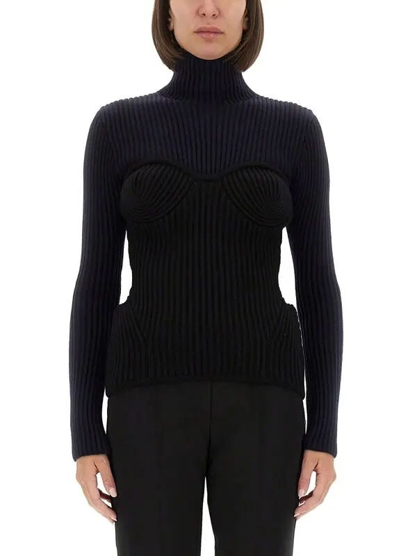 JEAN PAUL GAULTIER Ribbed-knit Wool-blend Turtleneck Sweater - Blue