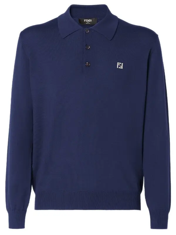 Fendi Long-sleeved Polo Shirt With Classic Collar - Blue