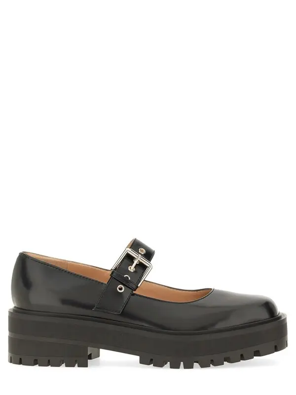 GIANVITO ROSSI Square Toe Buckled Flat Mary Janes - Black