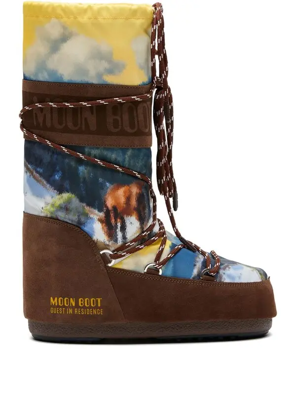 Moon Boot All-over Print High Boots - Marrone