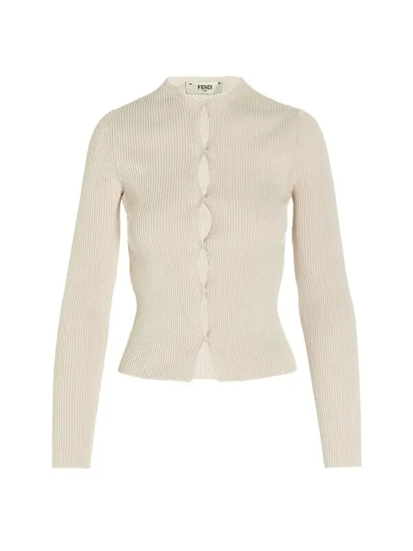 Fendi Ribbed-knit Cotton-blend Cardigan - Beige
