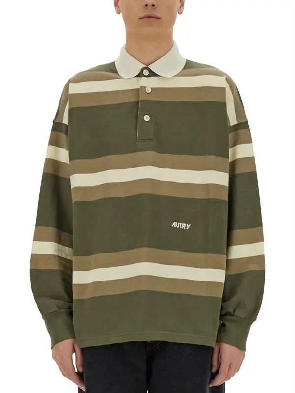 AUTRY Oversized Striped Long-sleeve Polo Shirt