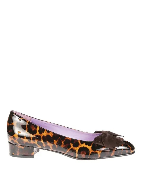 CAREL Leopard Print Suede Ballerina Flats With Bow Detailing - Marrone