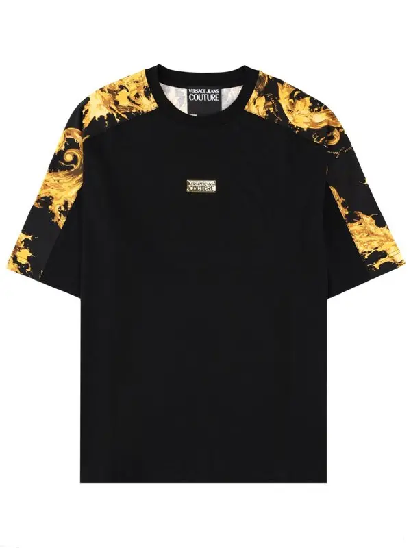 Versace T-shirt With Logo Plaque And Print - Black