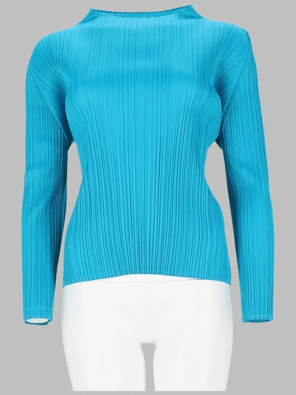 Issey Miyake Long Sleeve Pleated Top - Blue