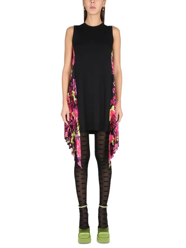 Versace Floral Print Pleated Chiffon Dress