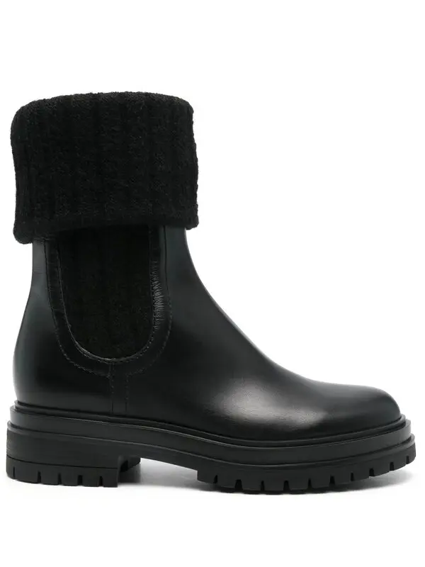 GIANVITO ROSSI Knit And Leather Stretch Ankle Boots - Black