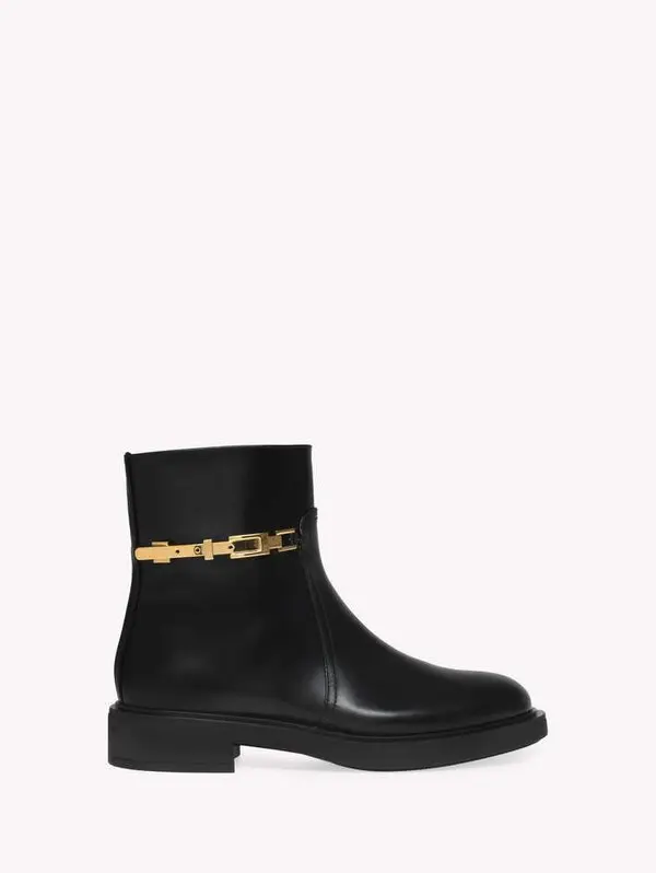 GIANVITO ROSSI Leather Mini Booties With Gold Tone Chain Detail - Black