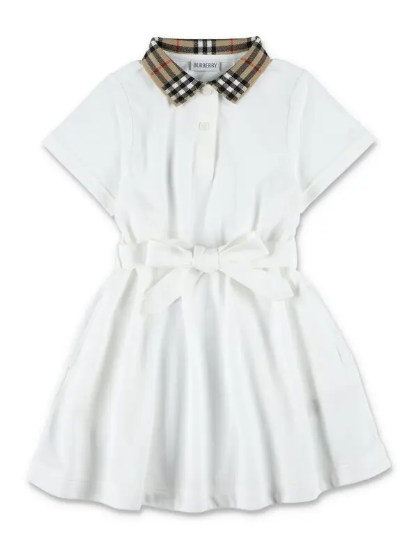 Burberry Check Collar Cotton Polo Dress - White