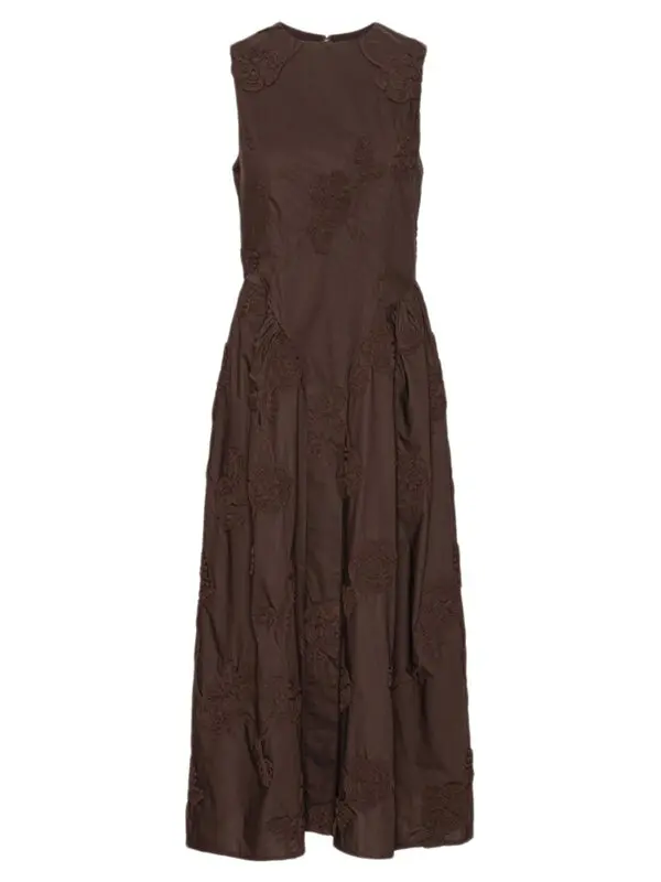ROTATE BY BIRGER CHRISTENSEN Sleeveless Embroidered Midi A-line Dress - Marrone