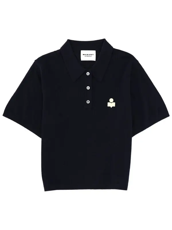 MARANT ETOILE Short-sleeve Knit Polo Shirt With Embroidered Logo - Blue