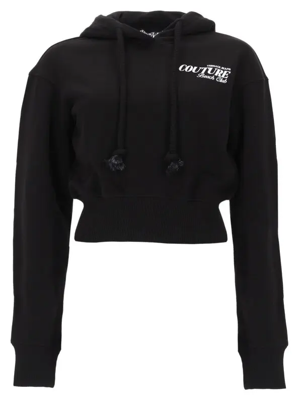 Versace Cropped Logo Hoodie - Black