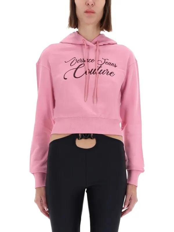 Versace Cropped Logo Hoodie - Pink