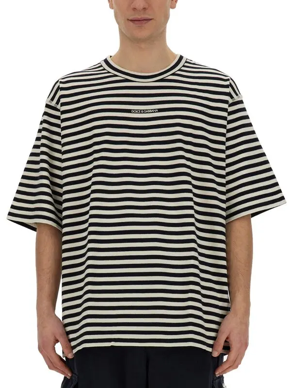 Dolce & Gabbana Cotton Jersey Stripe Pattern T-shirt With Logo