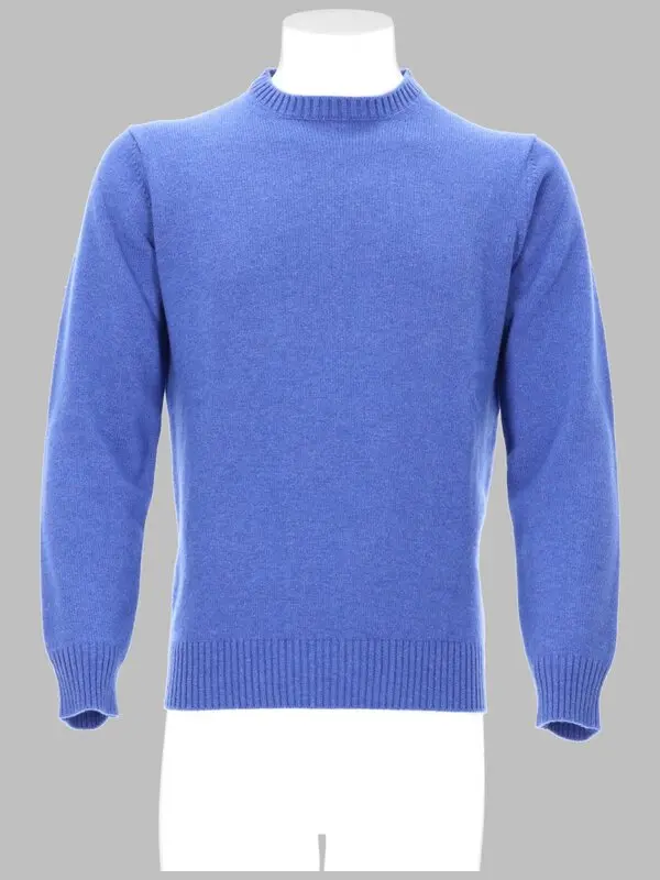KANGRA Ribbed Crew Neck 100% Cashmere Pullover - Blue