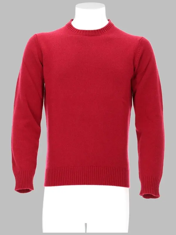 KANGRA Ribbed Crew Neck 100% Cashmere Pullover - Red
