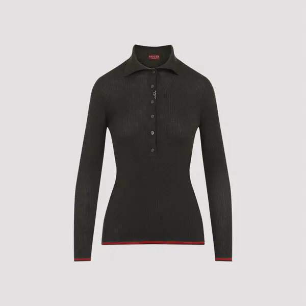 Gucci Ribbed Cashmere And Silk Blend Polo Top - Green