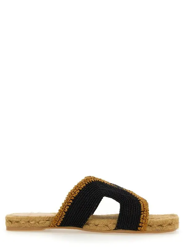 CastaÑer Rayon And Jute Blend Flat Sandal - Black
