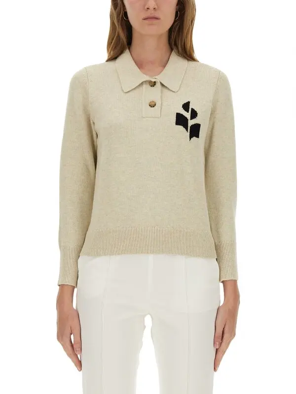 MARANT ETOILE Isabel Polo Shirt With Logo - Beige