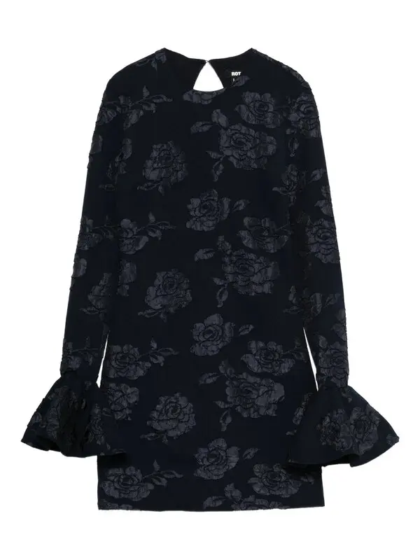 ROTATE BY BIRGER CHRISTENSEN Floral Long Sleeve U-neck Mini Dress - Blue