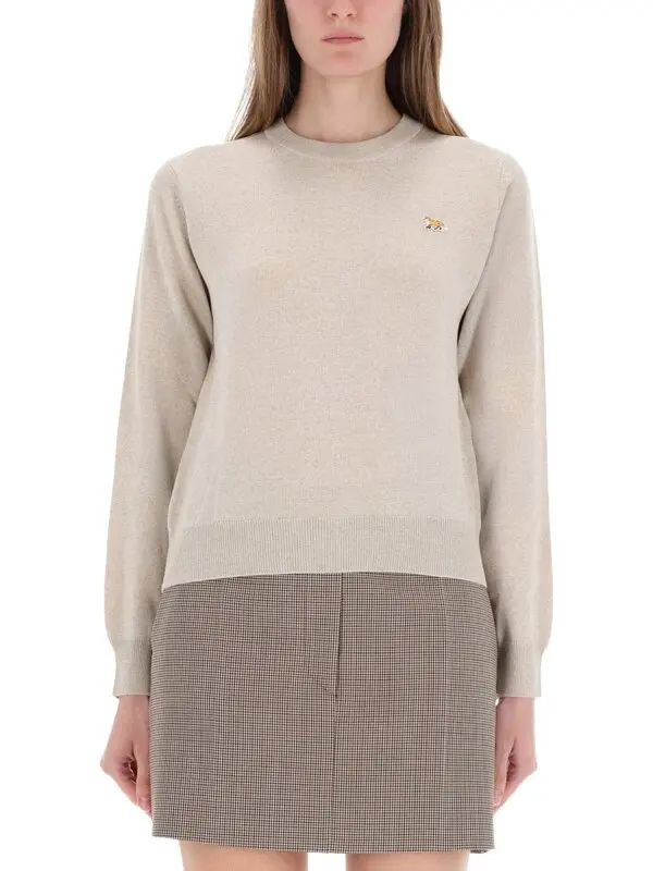 Maison Kitsuné Merino Wool Crewneck Sweater - Beige