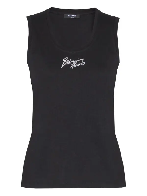Balmain Logo Print Sleeveless Tank Top - Black