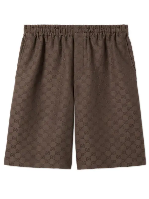 Gucci Gg Monogram Linen Blend Drawstring Shorts - Brown